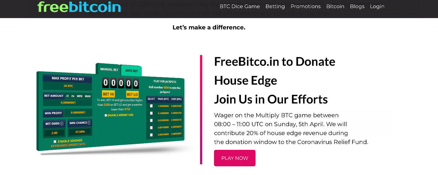 Freebitco.in Gaming Site Launches Covid-19 Relief Fund – Donating 20% ...
